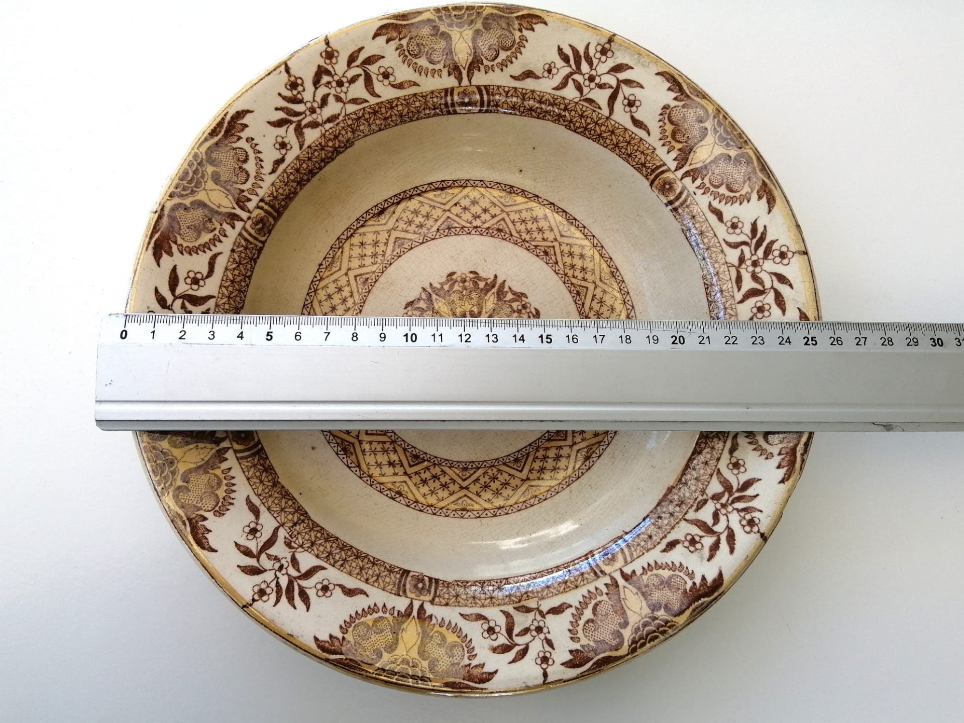 Vintage White and Light Brown Ceramic Large Soup Plate Sacavém - Etsy