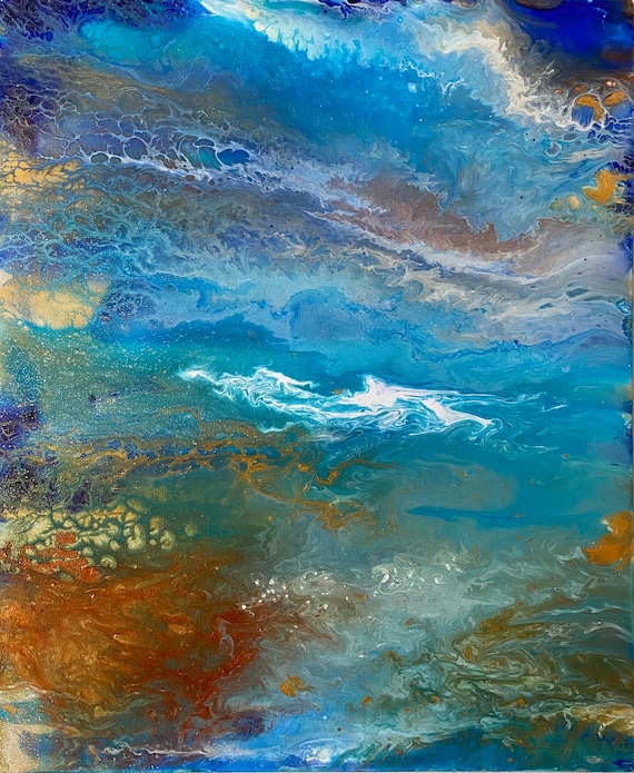 Abstract Ocean Canva Flowart | Etsy
