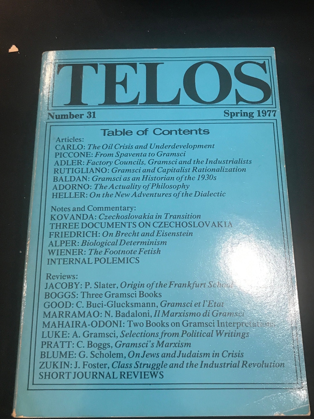 Telos A Quarterly Journal of Radical Thought Number 31 Spring 1977 ...