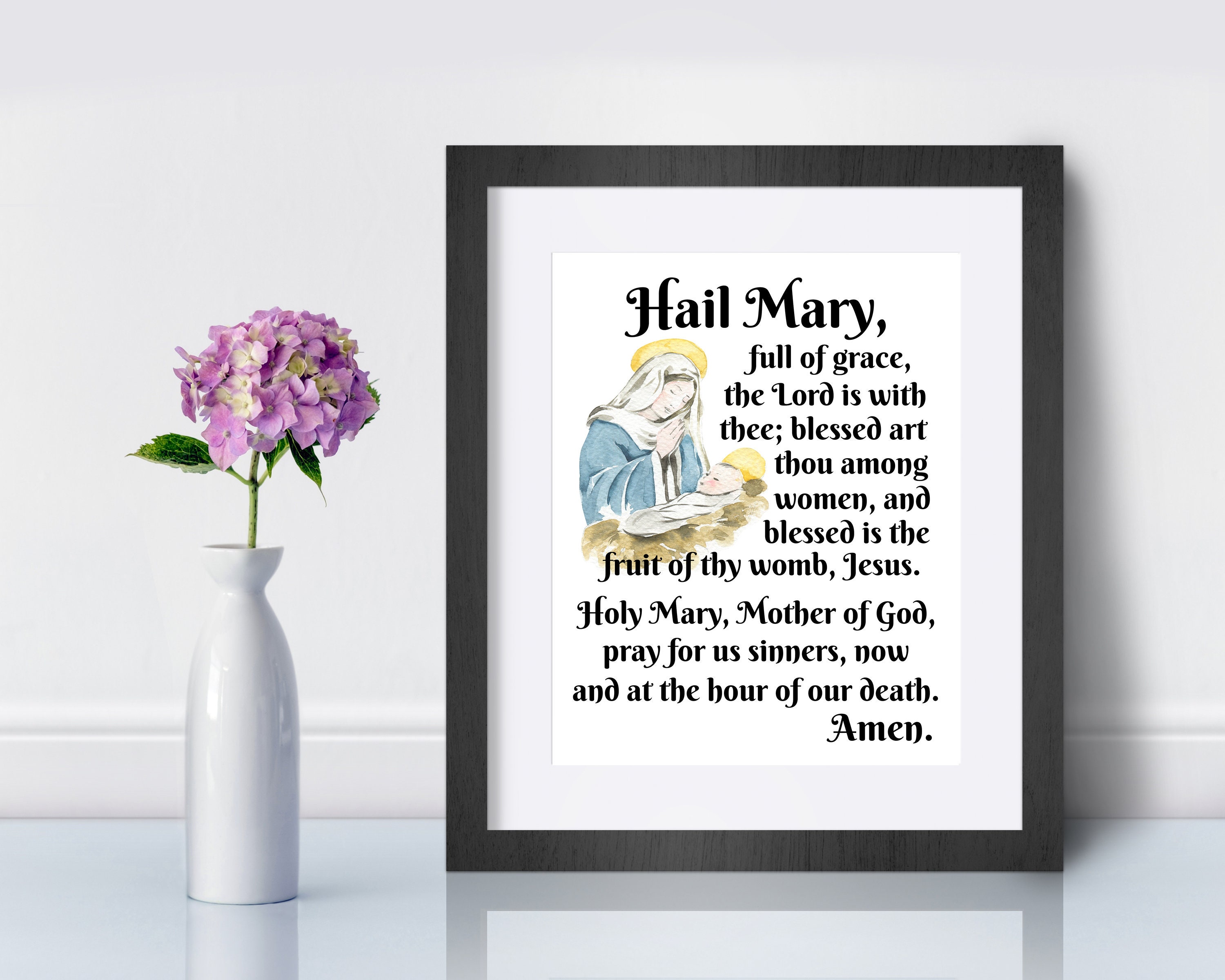 Hail Mary Prayer Printable, Catholic Prayer, Catholic Wall Art, Mary ...