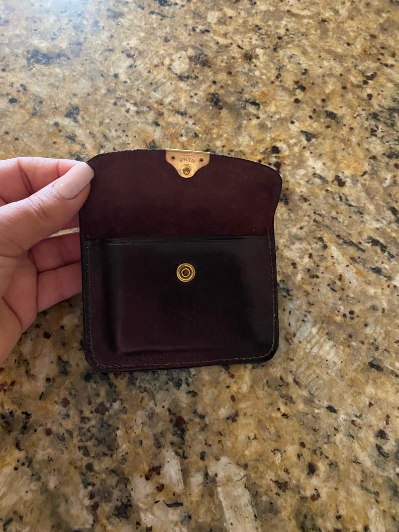 Maroon Burgundy Leather Coin Purse Tiny Pouch Wallet Credit Card Wallet ...