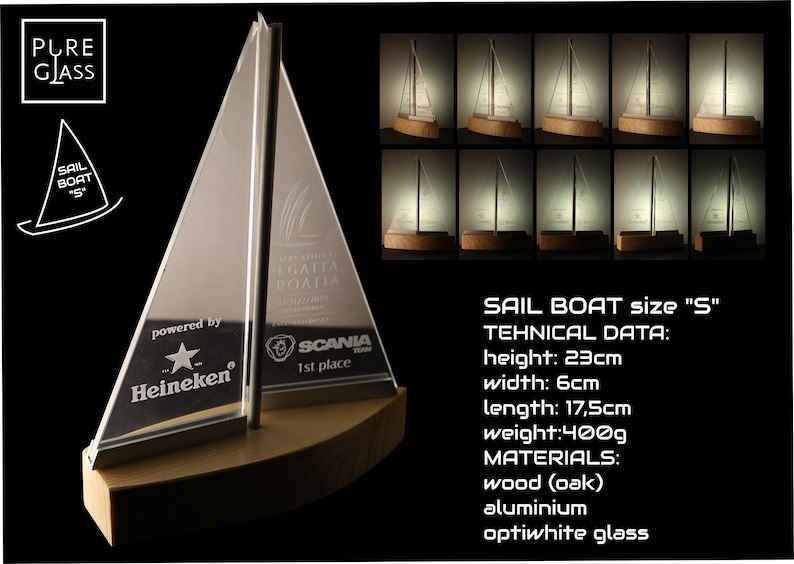 Premium Sailing Trophy Sailing Award Engraved Glass Trophy Yacht Award ...
