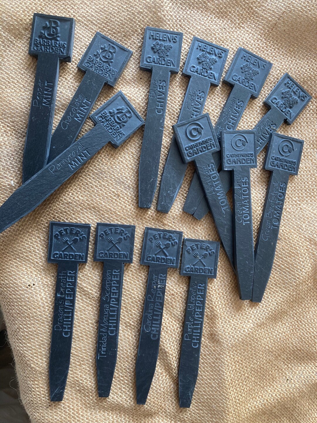 8 X Personalized Slate Garden Markers, Garden Stakes, Plant Labels ...