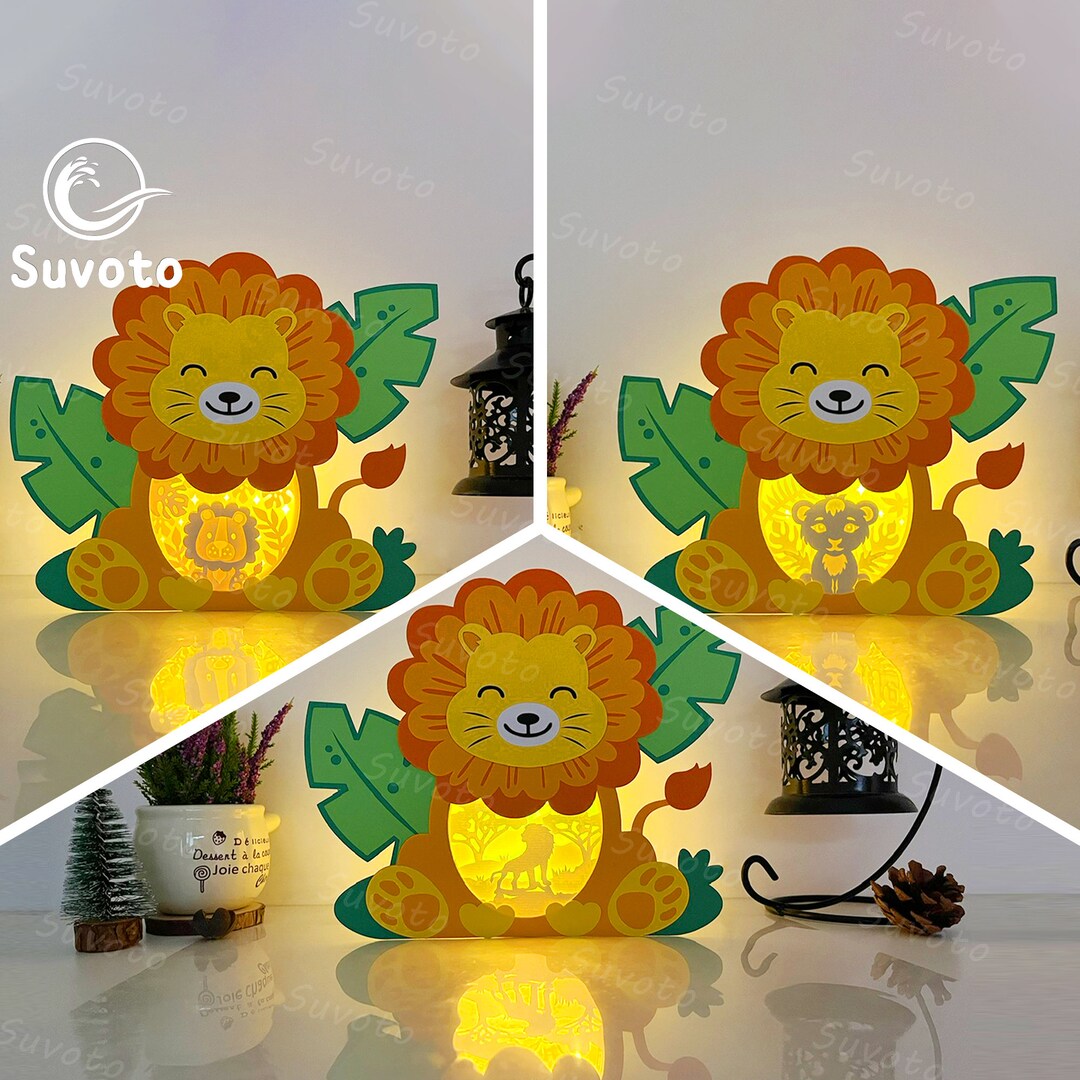 Pack 3 Lion Box Files, Paper Cut Light Box Template Files, 3D Papercut ...