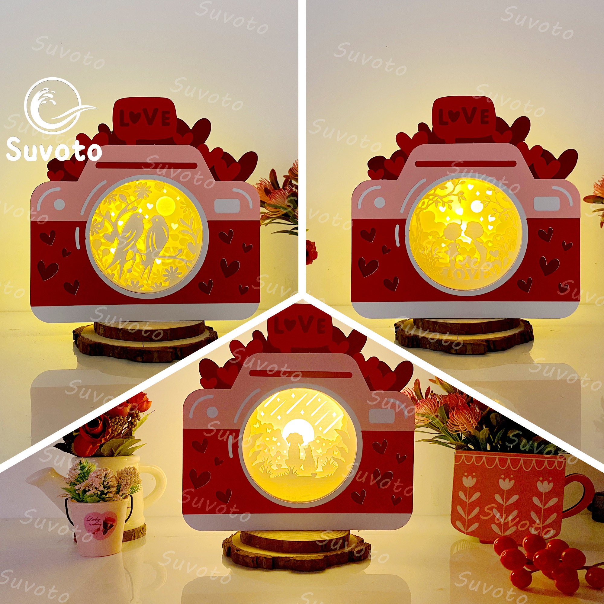 Pack 3 Valentine Camera Box Files, Paper Cut Light Box Template Files ...