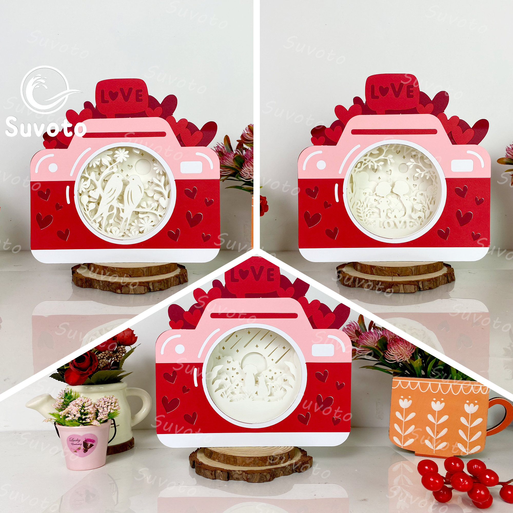 Pack 3 Valentine Camera Box Files, Paper Cut Light Box Template Files ...