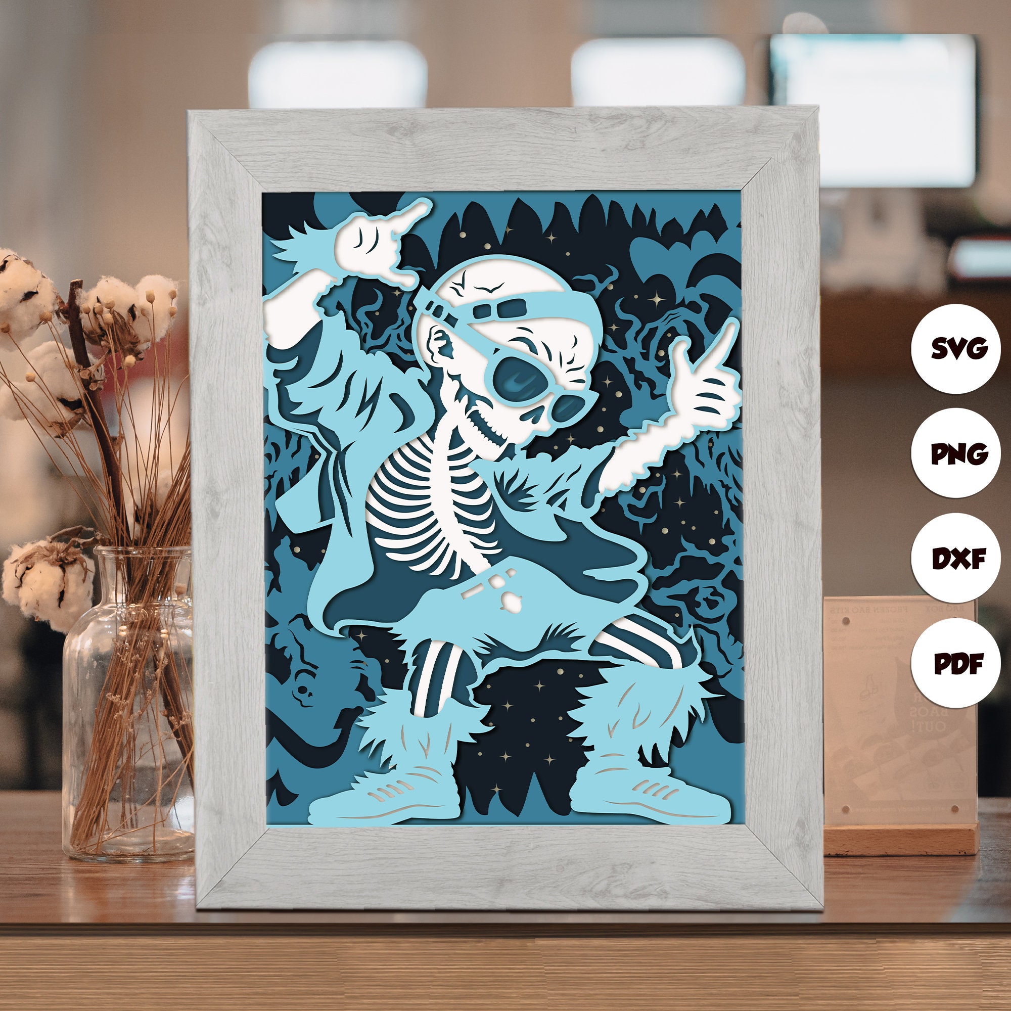Dancing Skeleton Shadow Box Files Paper Cut Light Box - Etsy