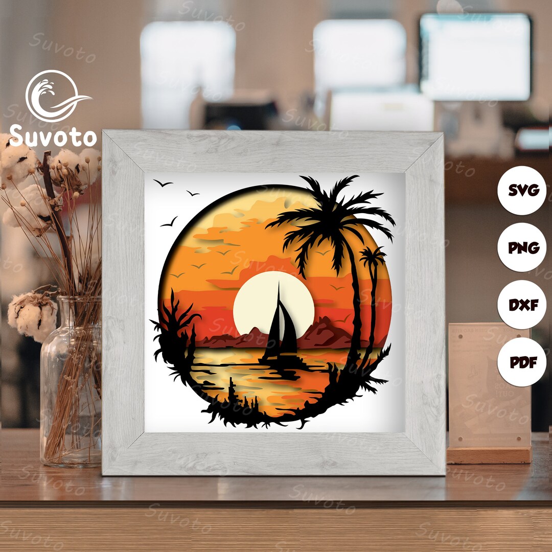 Sunset Shadow Box Files, Paper Cut Light Box Template Files, 3D ...