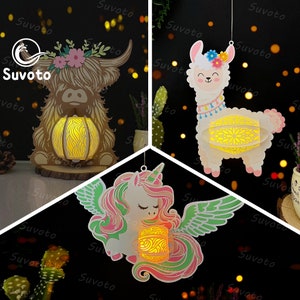 Pack 3 Lantern Animal 2 Paper Cut Light Box Template Files, 3D Papercut ...