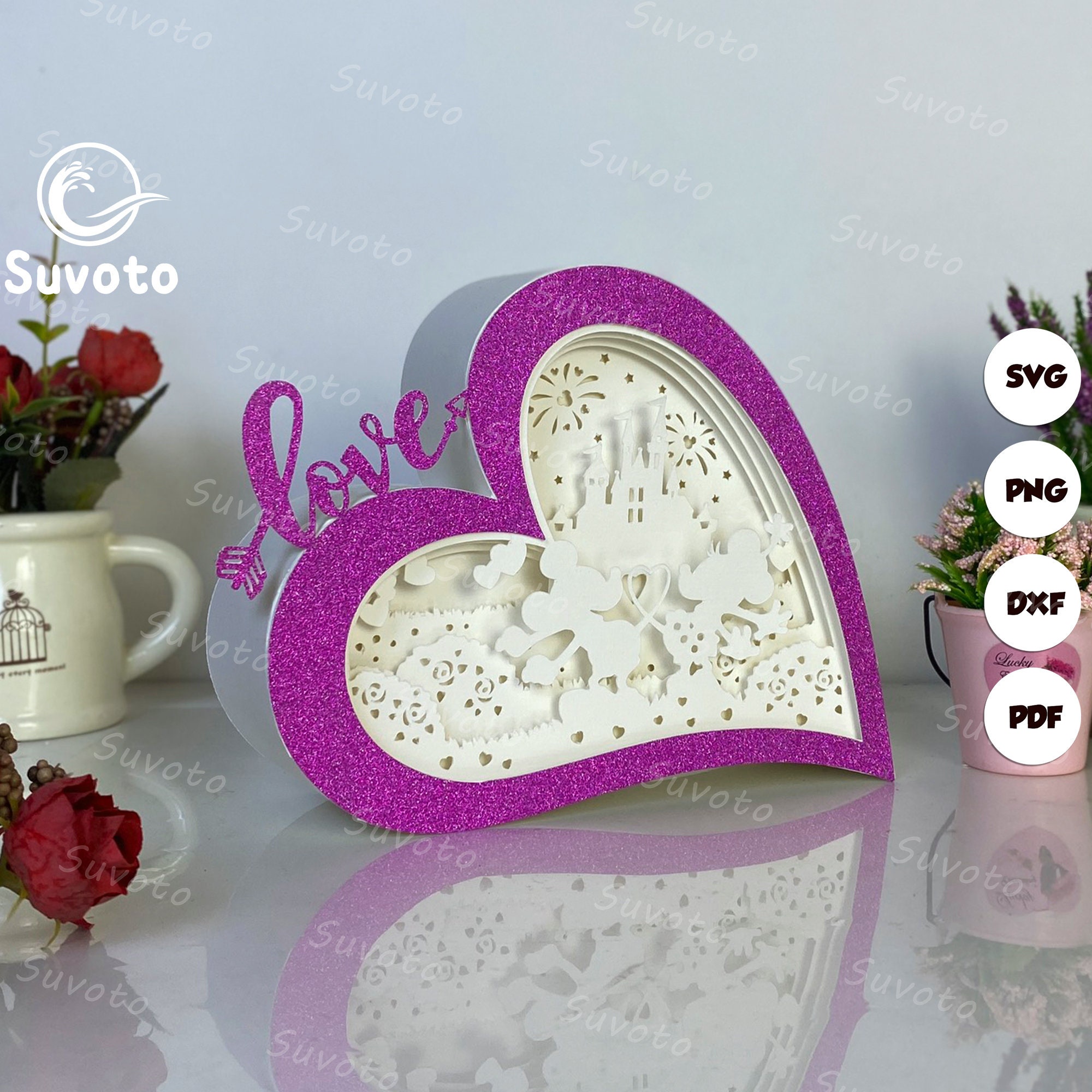 Mickey Love 2 Love Box Files, Paper Cut Light Box Template Files, 3D ...