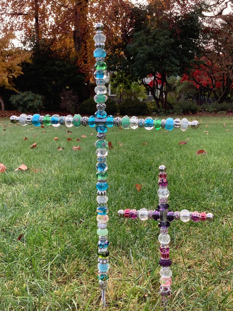 Beautiful Beaded Cross Garden Stake | Etsy
