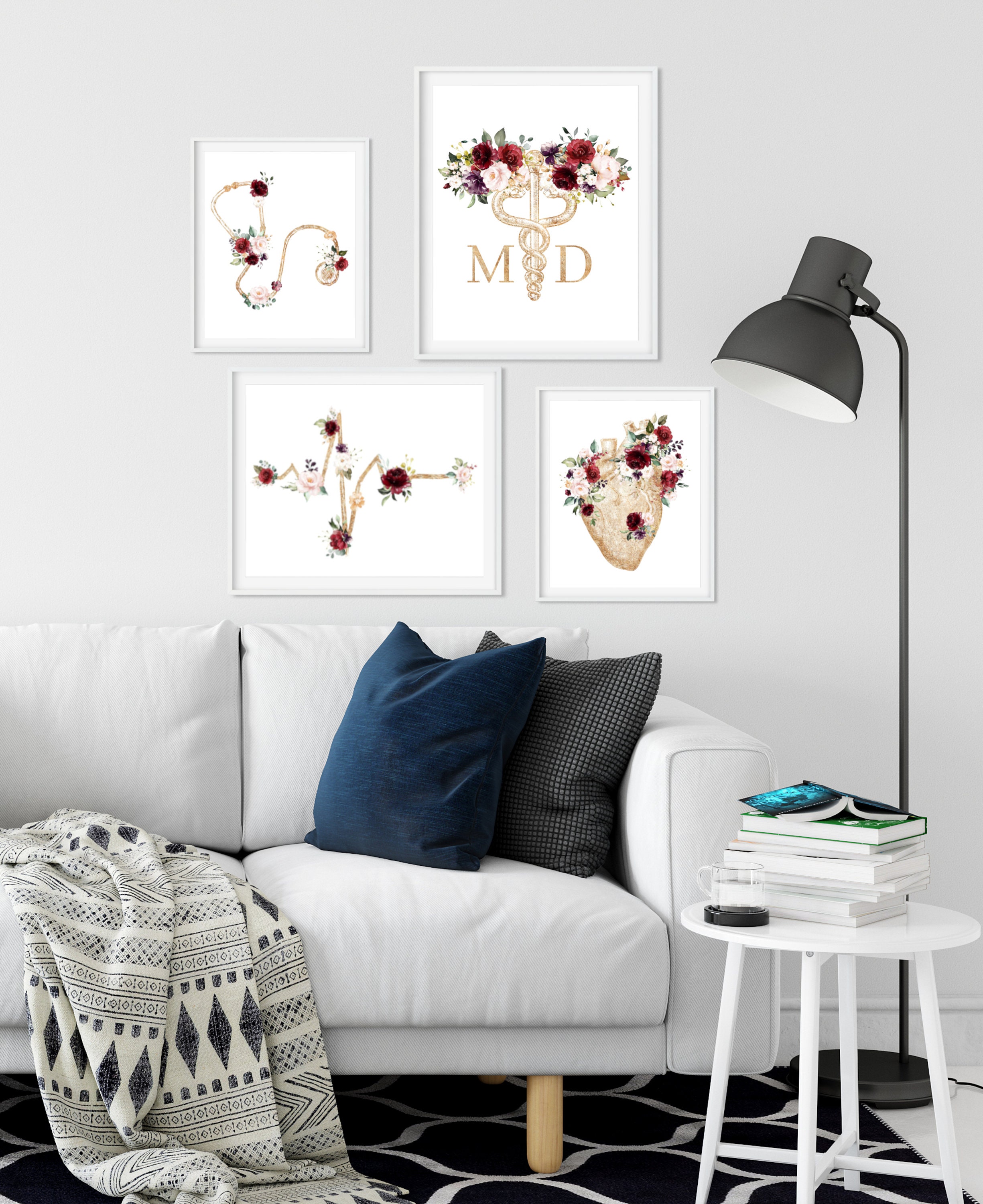 Cardiology, MD, Stethoscope, ECG, Heart Printable Set of 4 ...