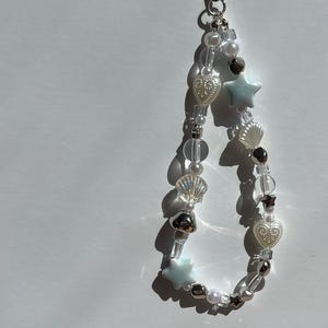 Cute Blue Pearl White Acubi Metal Clear Keychain - Silver Heart ...