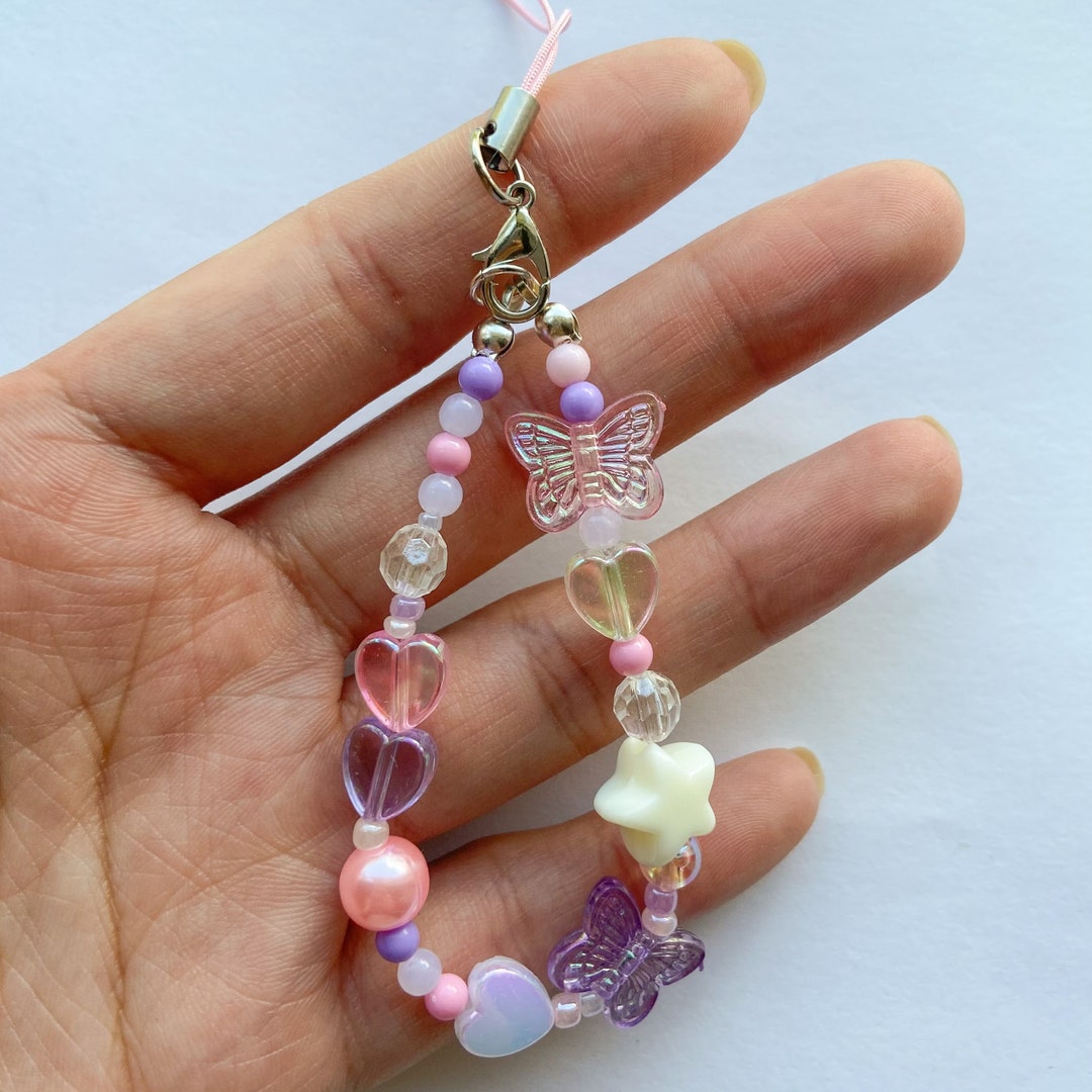 Cute Pink and Purple Charm Keychain Strap AirPod Backpack Keychain Y2k ...