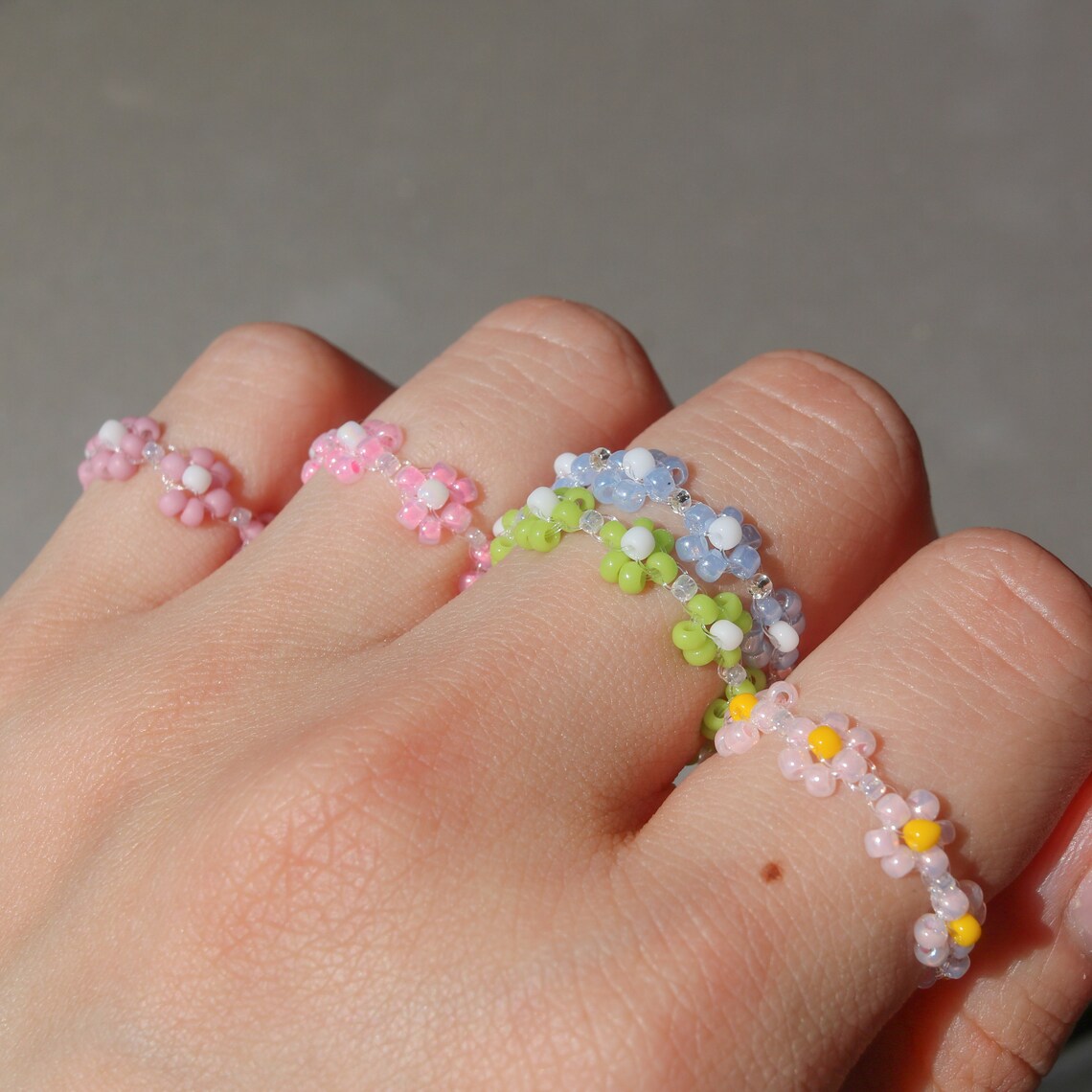 Dainty Handmade Stackable Beaded Ring Daisy Ring Flower | Etsy