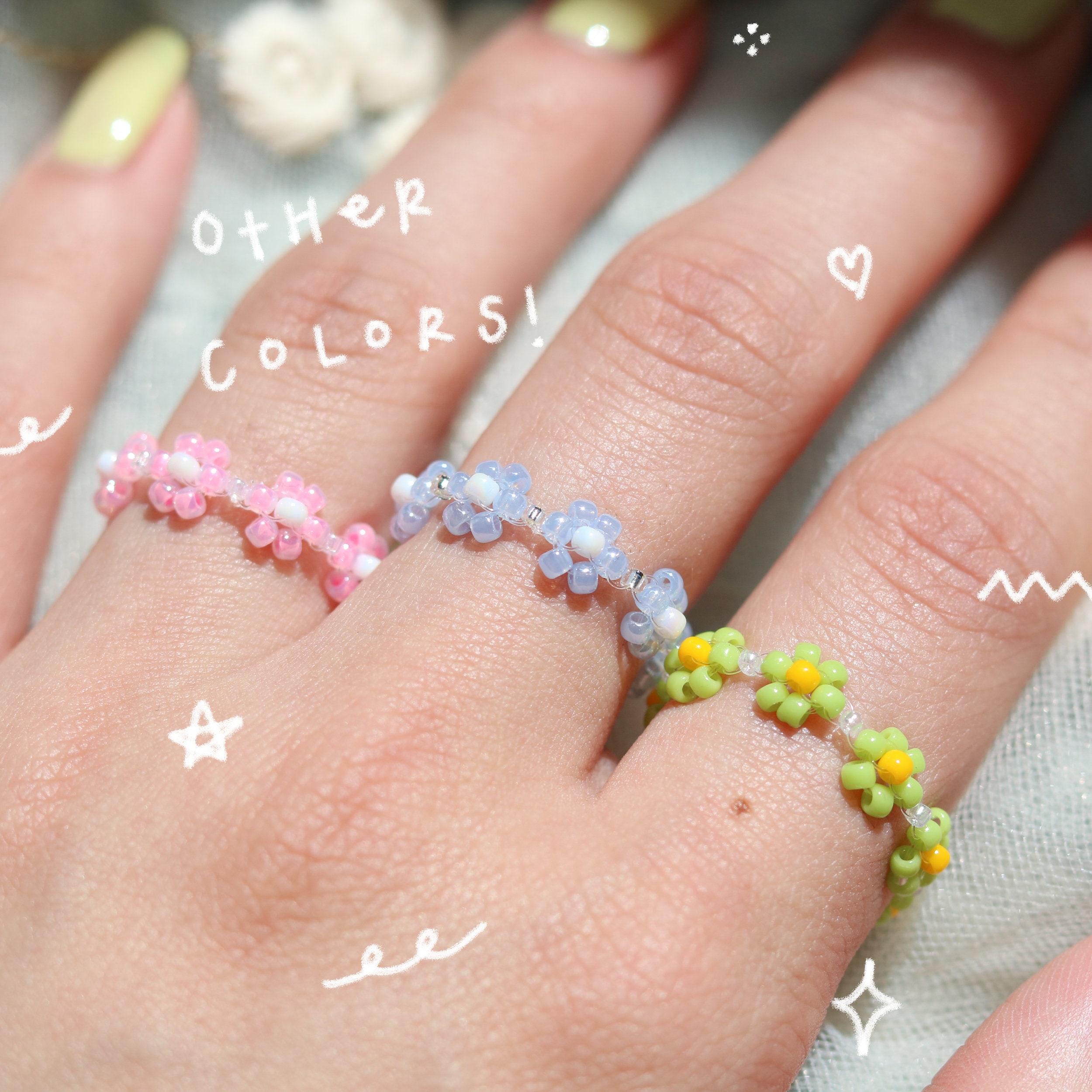 Dainty Handmade Stackable Beaded Ring Daisy Ring Flower | Etsy