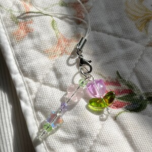 Cute Glass Bead Keychain Sterling Silver Purple Tulip Flower Pink ...