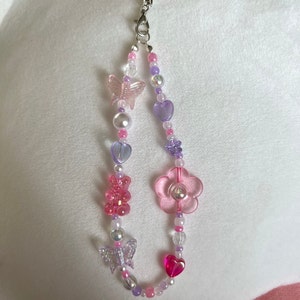Cute Clear Hot Pink and Purple Phone Charm Keychain Strap Backpack ...