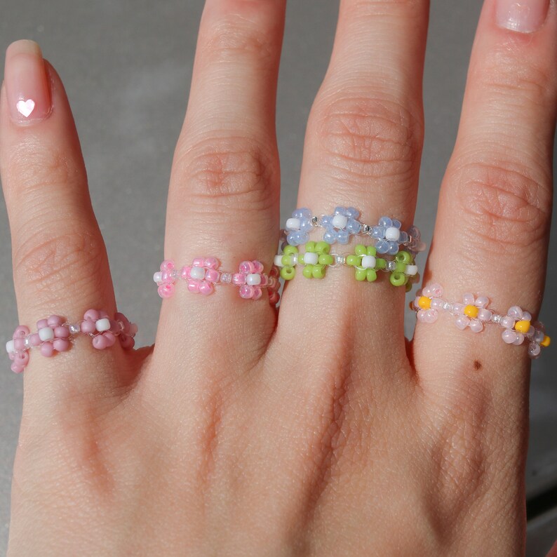 Dainty Handmade Stackable Beaded Ring Daisy Ring Flower | Etsy