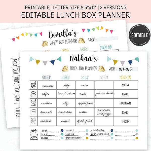Kids Meal Planner Kids Lunch Ideas Printable School Lunch Meal Planner ...