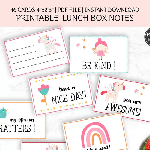 Printable Lunch Box Notes Kid's Lunch Box Cards Back to - Etsy