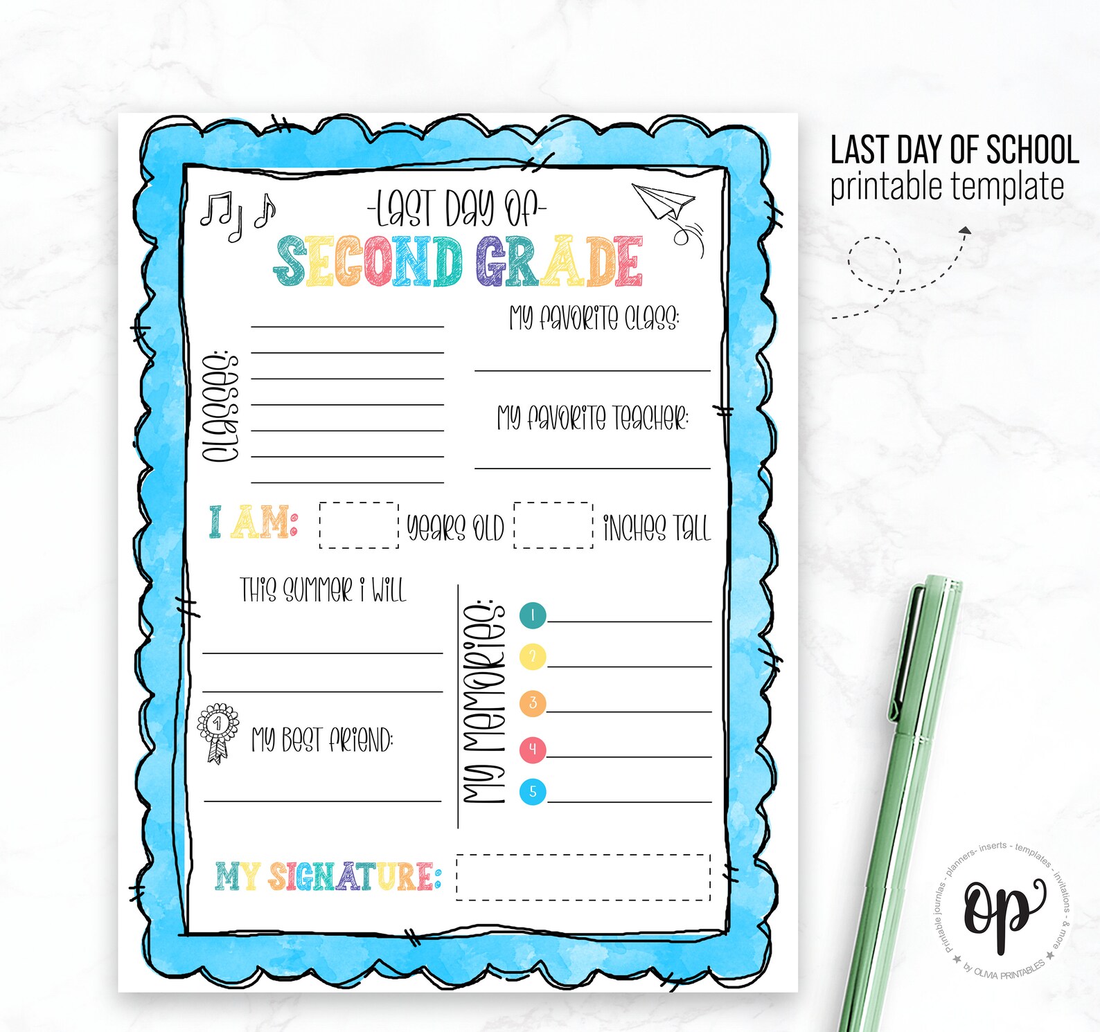 Kid’s School Memory Book, Printable Back to School Interview, First and ...