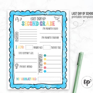 Kid’s School Memory Book, Printable Back to School Interview, First and ...