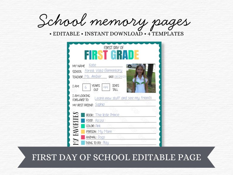 EDITABLE First and Last Day of School, All About Me, School Memory Book ...