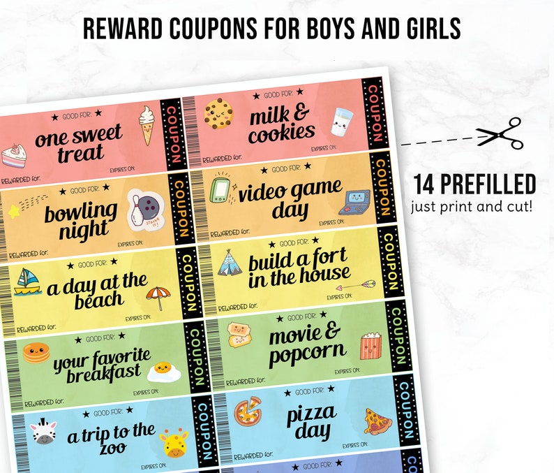PRINTABLE Reward Coupons for Kids, Pre-filled Rewards, Grandkids ...