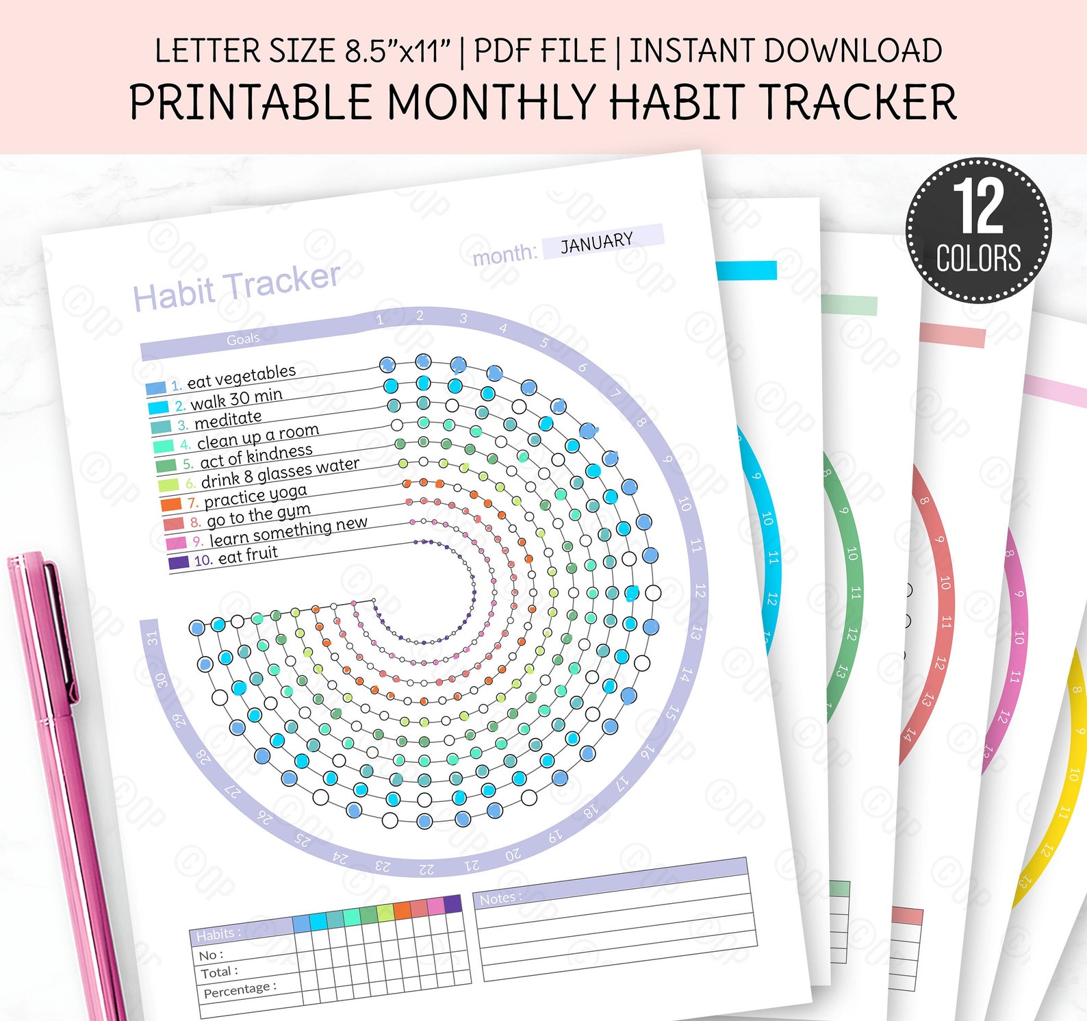 PRINTABLE Habit Tracker Monthly Habit Chart Circle Habit - Etsy