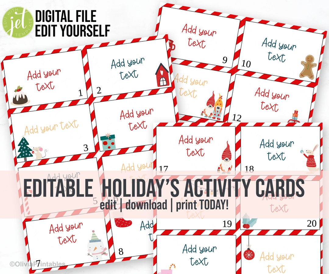 PRINTABLE Holiday Activity Cards for the Family, Advent Calendar Cards ...