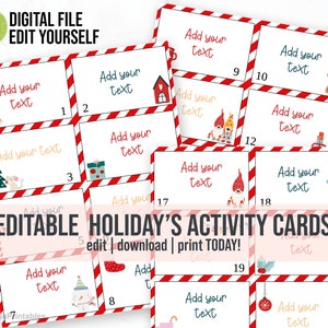 PRINTABLE Holiday Activity Cards for the Family, Advent Calendar Cards ...