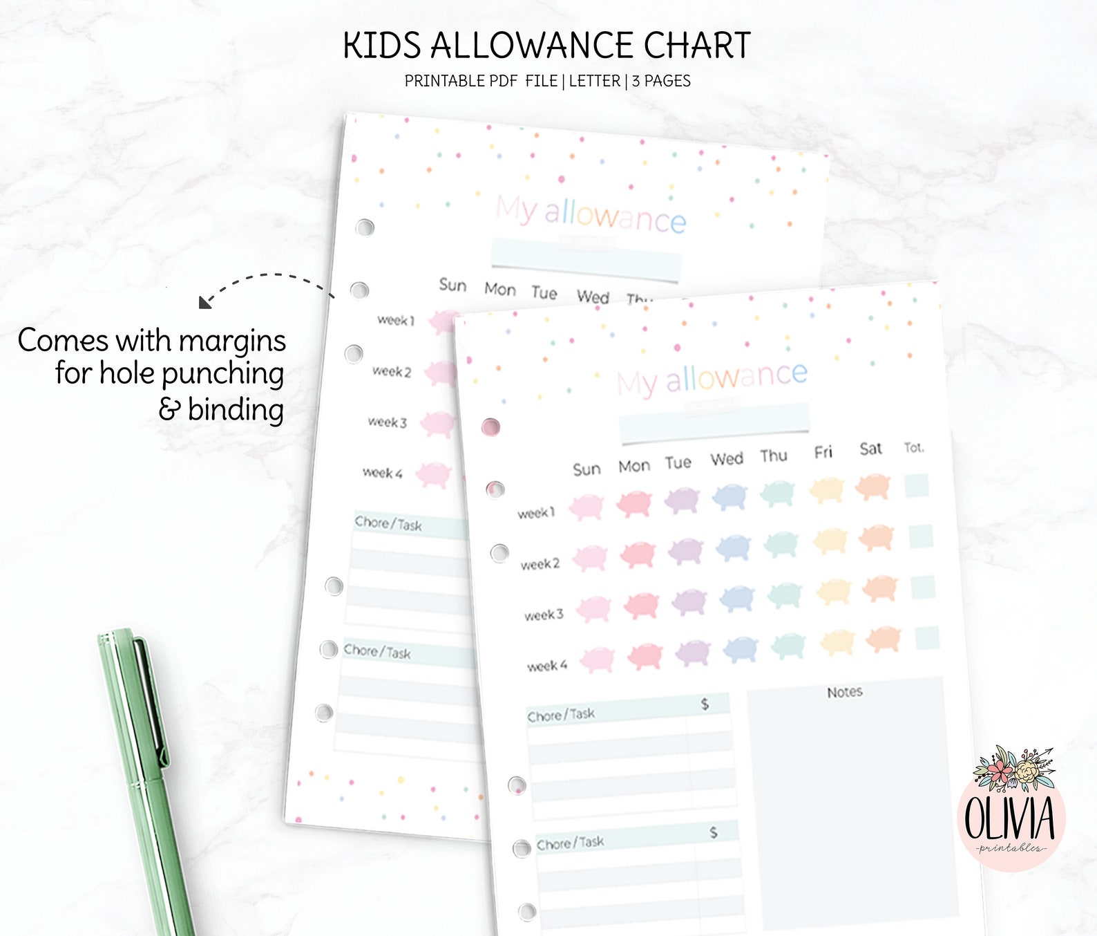 Kids Allowance Chart, Printable Template, Editable Allowance Tracker ...