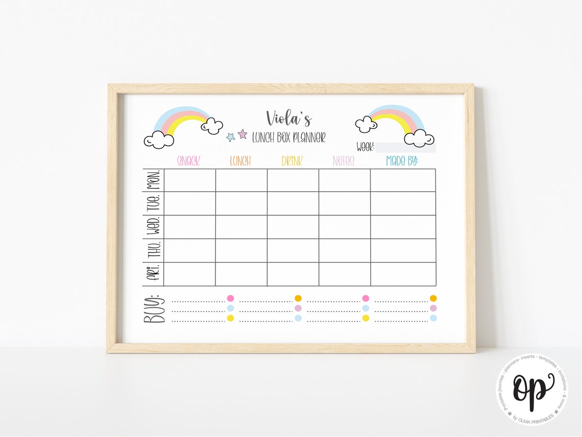 Printable Lunch Box Template, Meal Planner, Menu Planning, Lunch Box ...