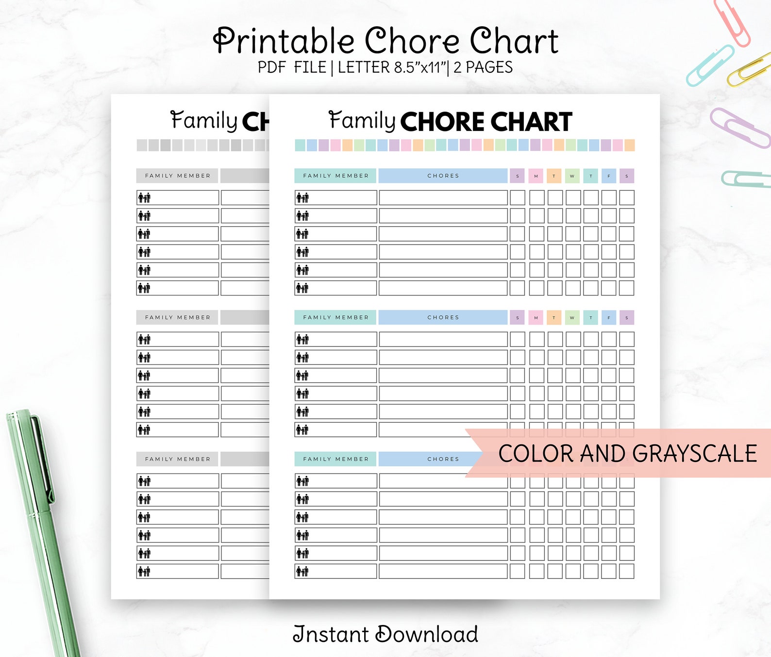 Printable Family Chores Chart , to Do List, Appointments Tracker, Chore ...