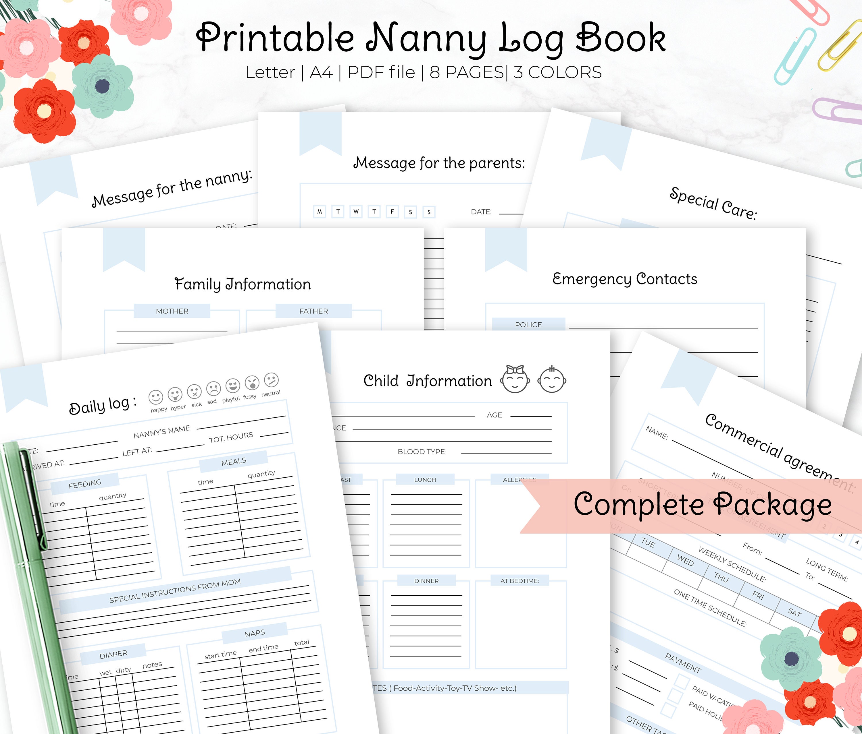 Baby Tracker Printable, Child Log Book, Nanny Binder, Baby Sitter ...