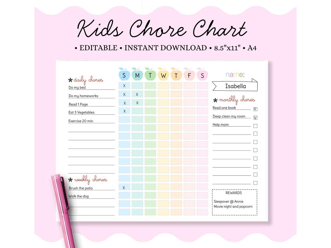 EDITABLE Kids to Do List, Printable Template, Weekly Chores Chart ...