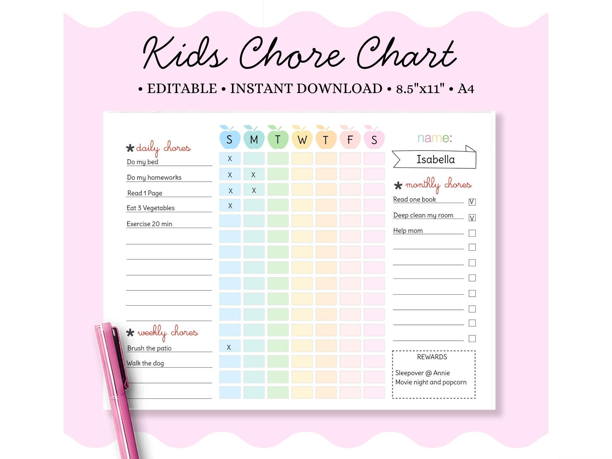 EDITABLE Kids to Do List, Printable Template, Weekly Chores Chart ...