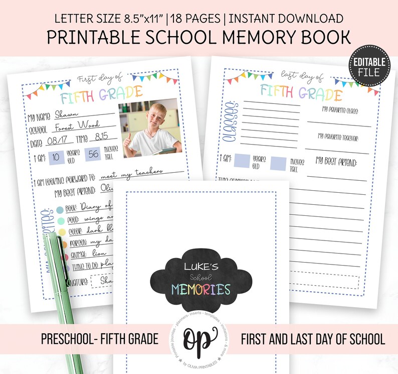 Printable Back to School Interview, Kid’s First and Last Day of School ...