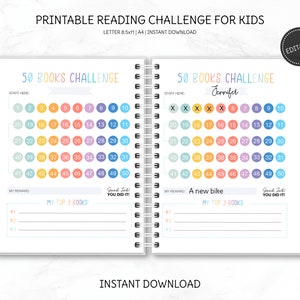 PRINTABLE Reading Challenge Chart, 50 Books Reading Tracker, Kids ...