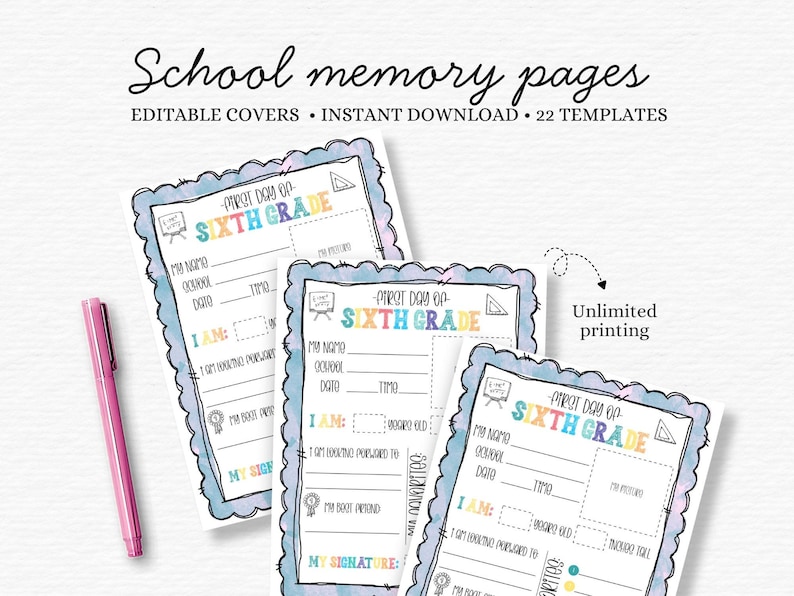 PRINTABLE School Memory Book, 6th-12th Grade, Middle School, High ...