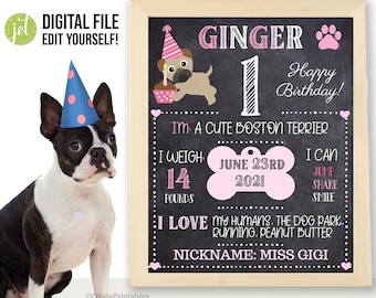 Printable Dog Birthday Board With Photo Instant Download - Etsy