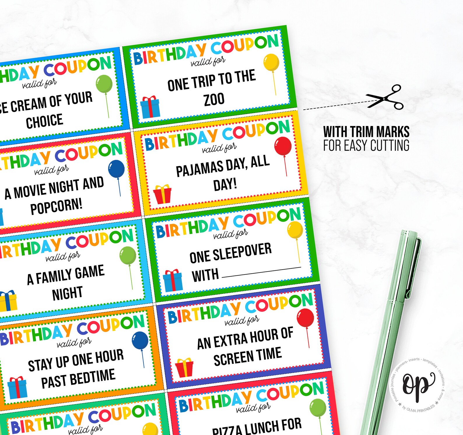 Cupones de cumpleaños IMPRIMIBLES, Cupones de regalo editables, Idea de ...
