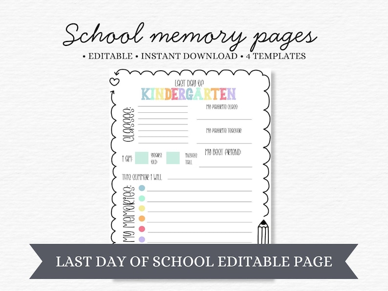 EDITABLE School Memory Book, Back to School Interview, Kid’s First and ...