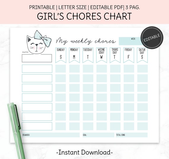 Girls Chore Chart Template