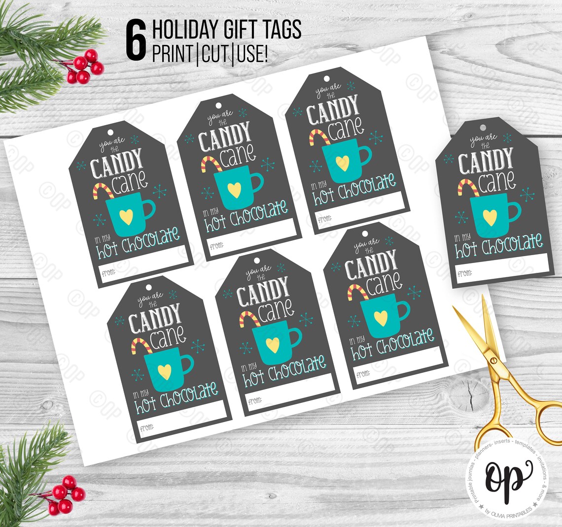 PRINTABLE Holidays Gift Tags, Christmas Hot Chocolate and Candy Cane ...