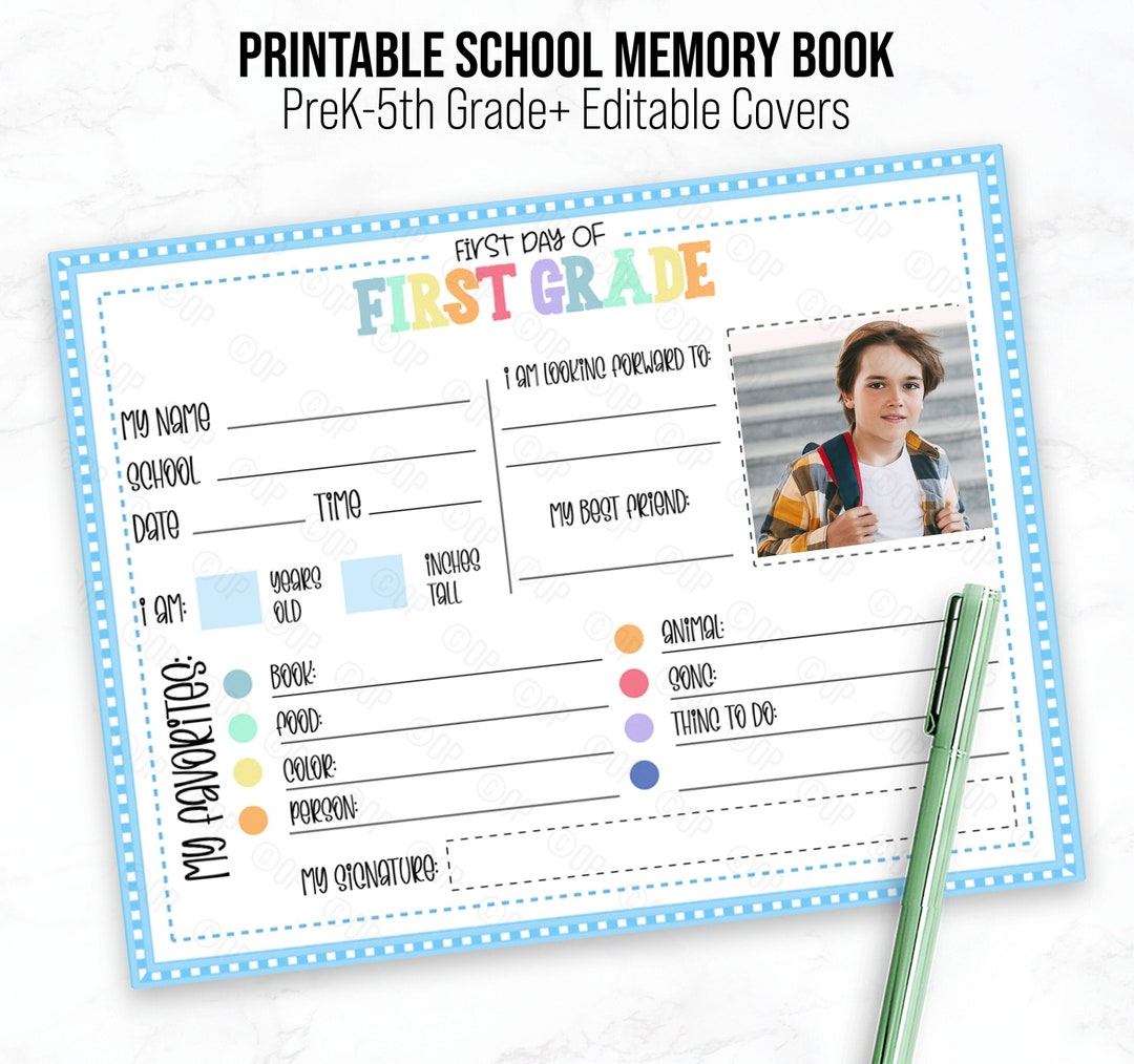 PRINTABLE School Memory Book, Kid’s First and Last Day of School,back ...