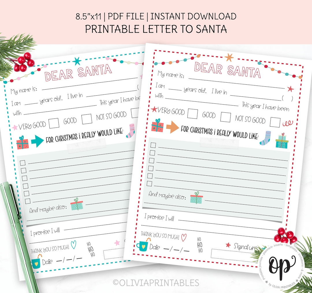 Carta imprimible a Santa Carta de lista de deseos de Navidad - Etsy México