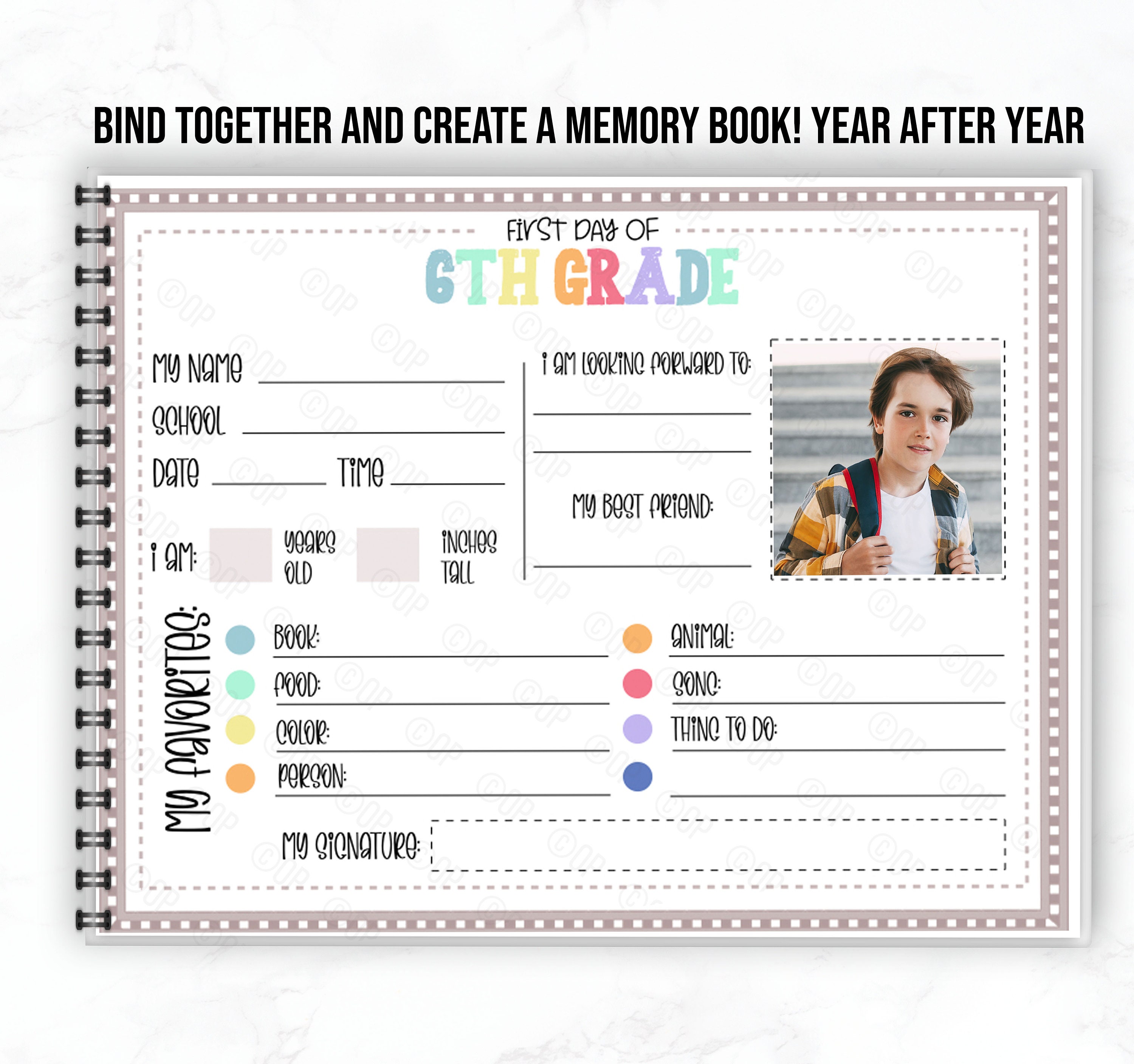 PRINTABLE School Memory Book, 6th-12th Grade, Kid’s First and Last Day ...