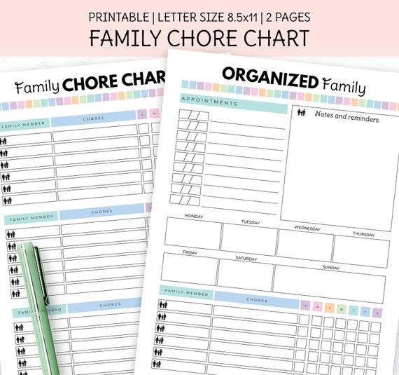 Printable Family Chores Chart to Do List Appointments | Etsy